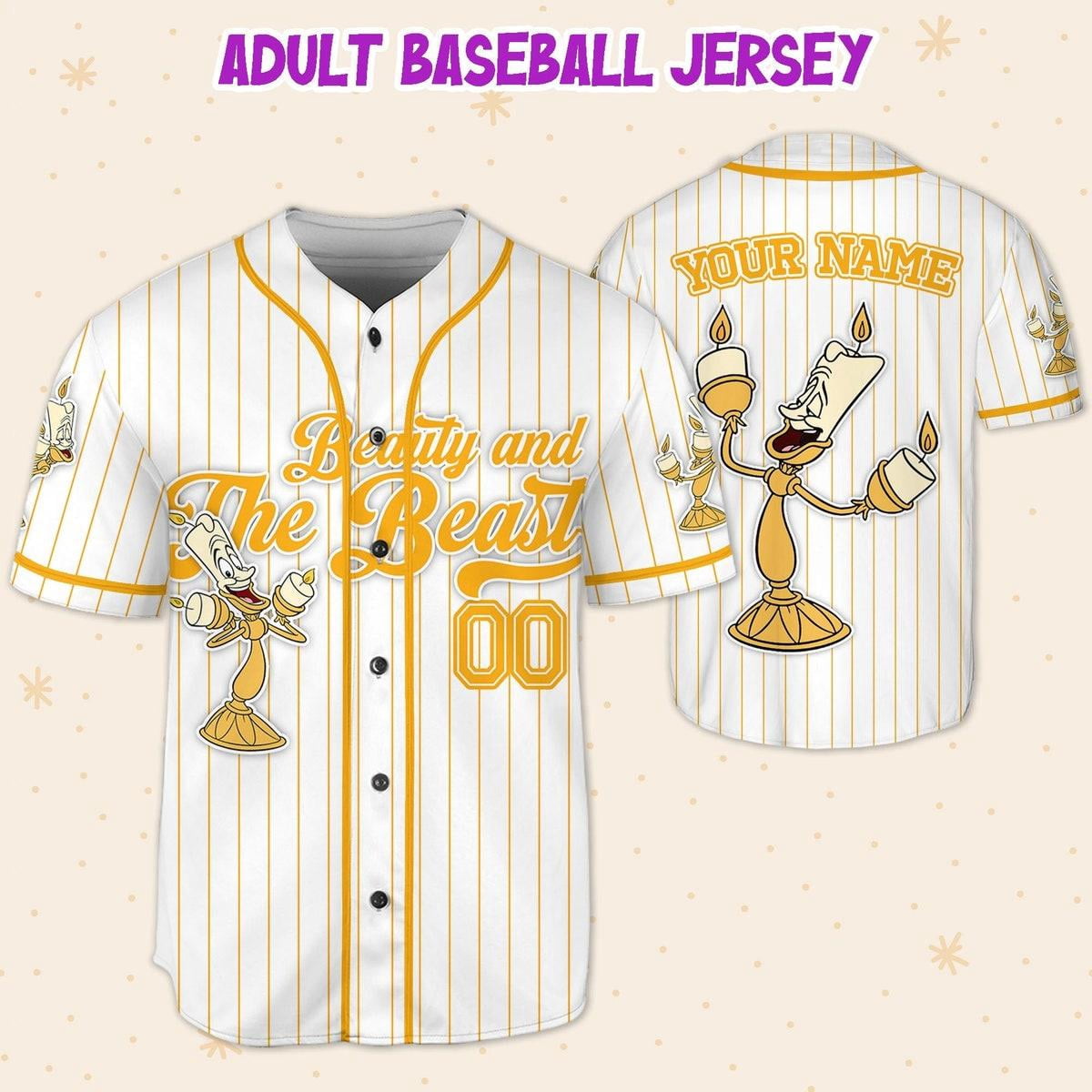 Custom Disney Beauty And The Beast Lumiere Simple Stripe Baseball ...