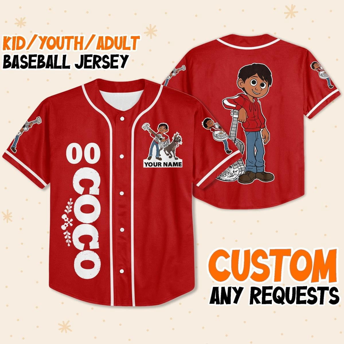 Custom Disney Coco Red Personalized Name Disney Baseball Jersey ...
