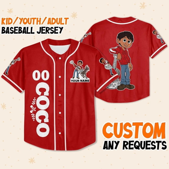 Custom Disney Coco Red Personalized Name Disney Baseball Jersey ...