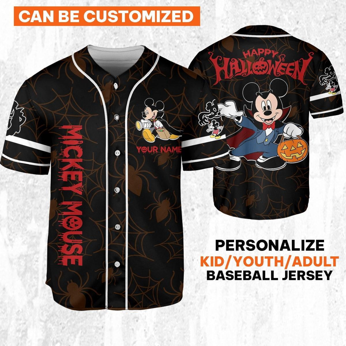 Custom Disney Halloween Mickey And Friends Vampire Baseball Jersey ...