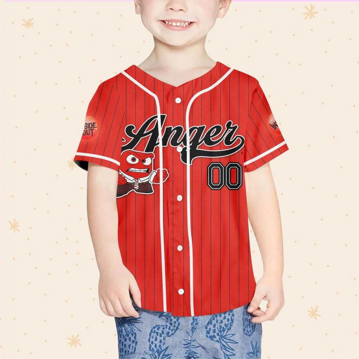 Custom Disney Inside Out Anger Simple Red Baseball Jersey - Wondermento ...