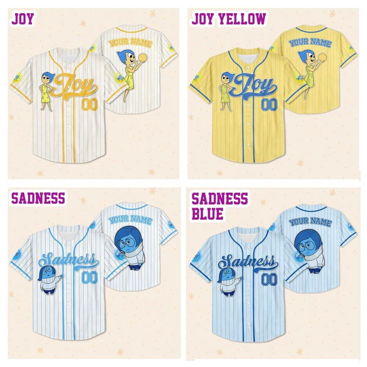 Custom Disney Inside Out Emotion Collection Baseball Jersey ...