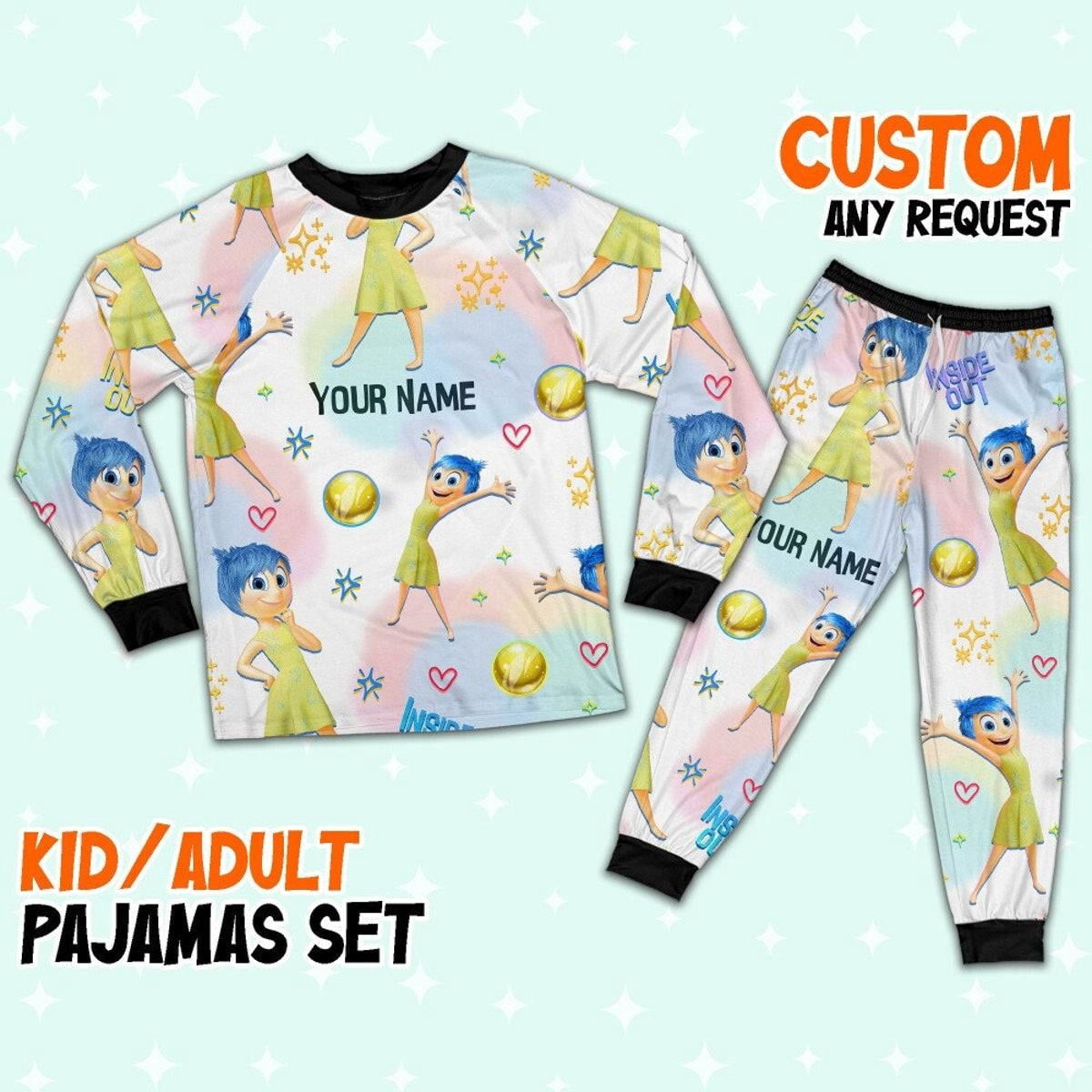 Custom Disney Inside Out Joy Yellow Color Pajamas Set Baseball Jersey ...