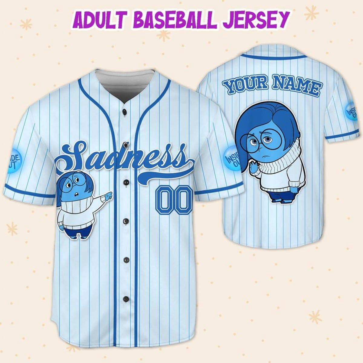 Custom Disney Inside Out Sadness Simple Blue Baseball Jersey ...