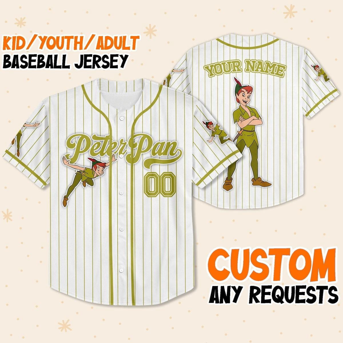 Custom Disney Peter Pan Simple Stripe Retro Game Day Baseball Jersey ...