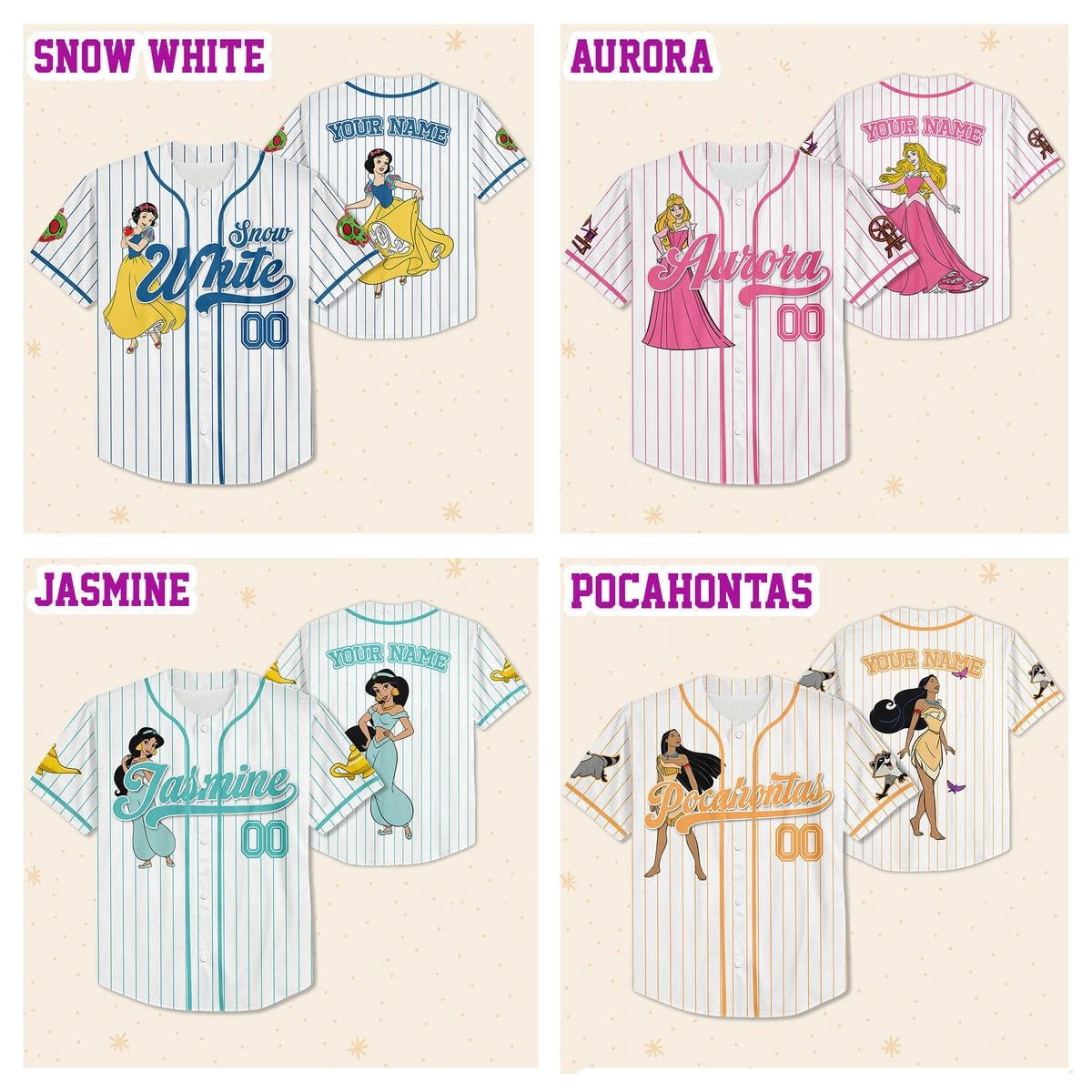 Custom Disney Princess Simple Collection Baseball Jersey - Wondermento ...