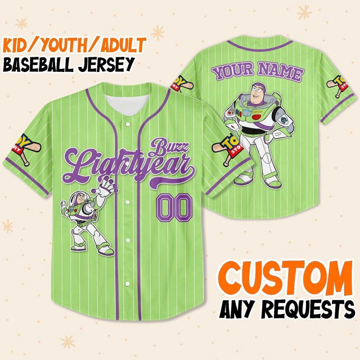 Custom Disney Toy Story Buzz Lightyear Green Simple Baseball Jersey ...