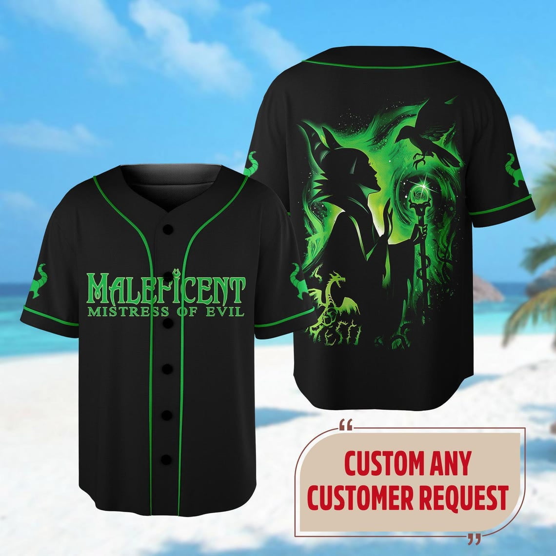 Custom Disney Villain Maleficent Halloween Baseball Jersey, Maleficent ...