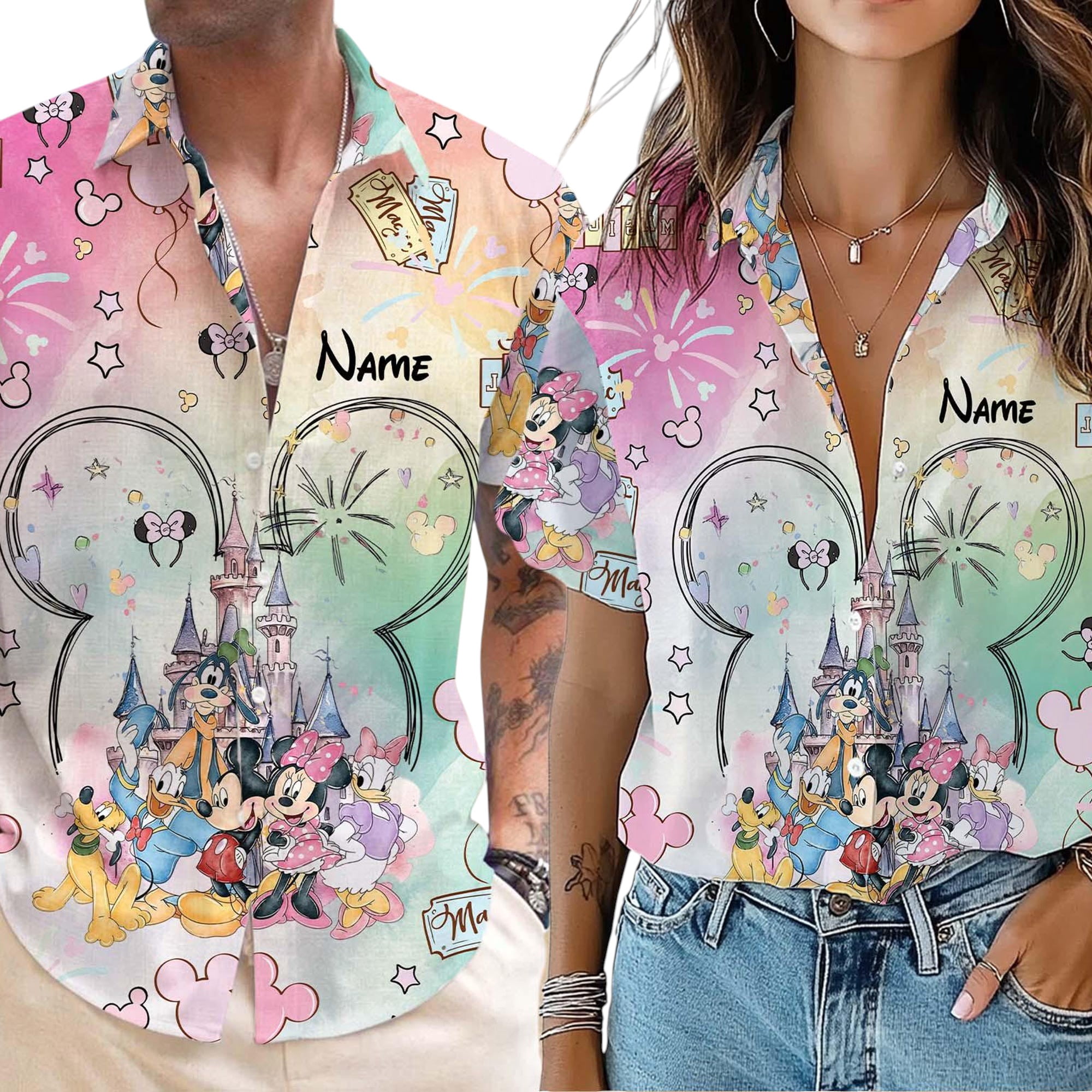 Custom Disney Watercolor Hawaiian Shirt, Magic Kingdom Hawaiian Shirt ...