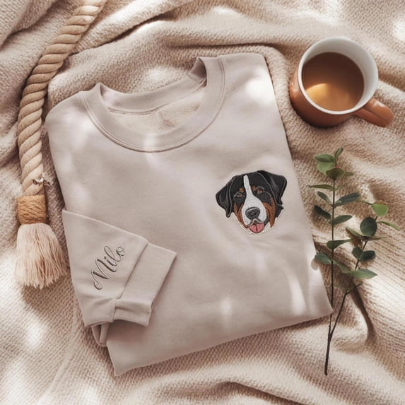 Custom Dog Face 2 Embroidered Sweatshirt, Custom Embroidered Sweatshirt ...