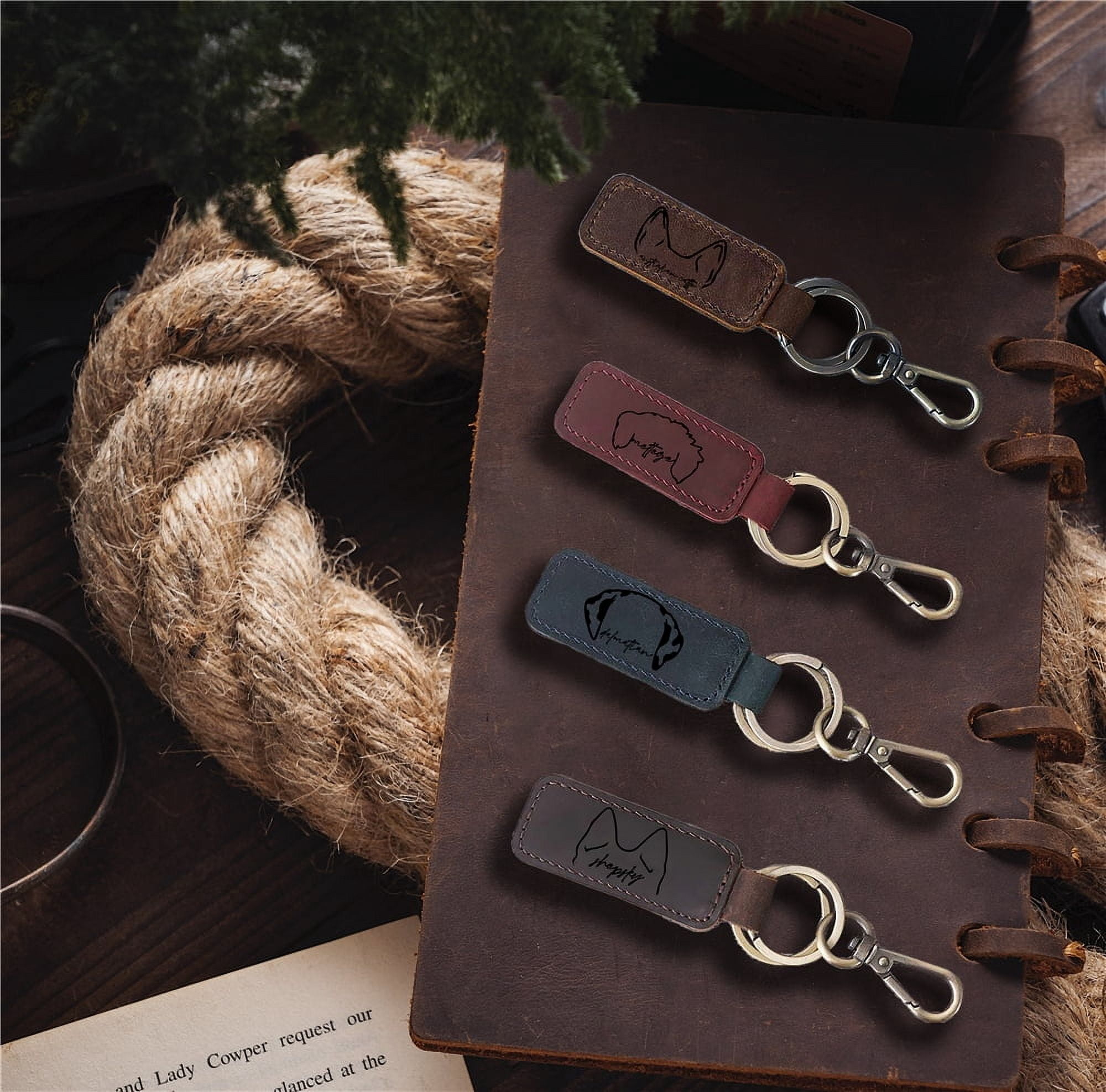 Custom Dog Leather Keychain, Personalized Genuine Leather Keyring, Pet ...