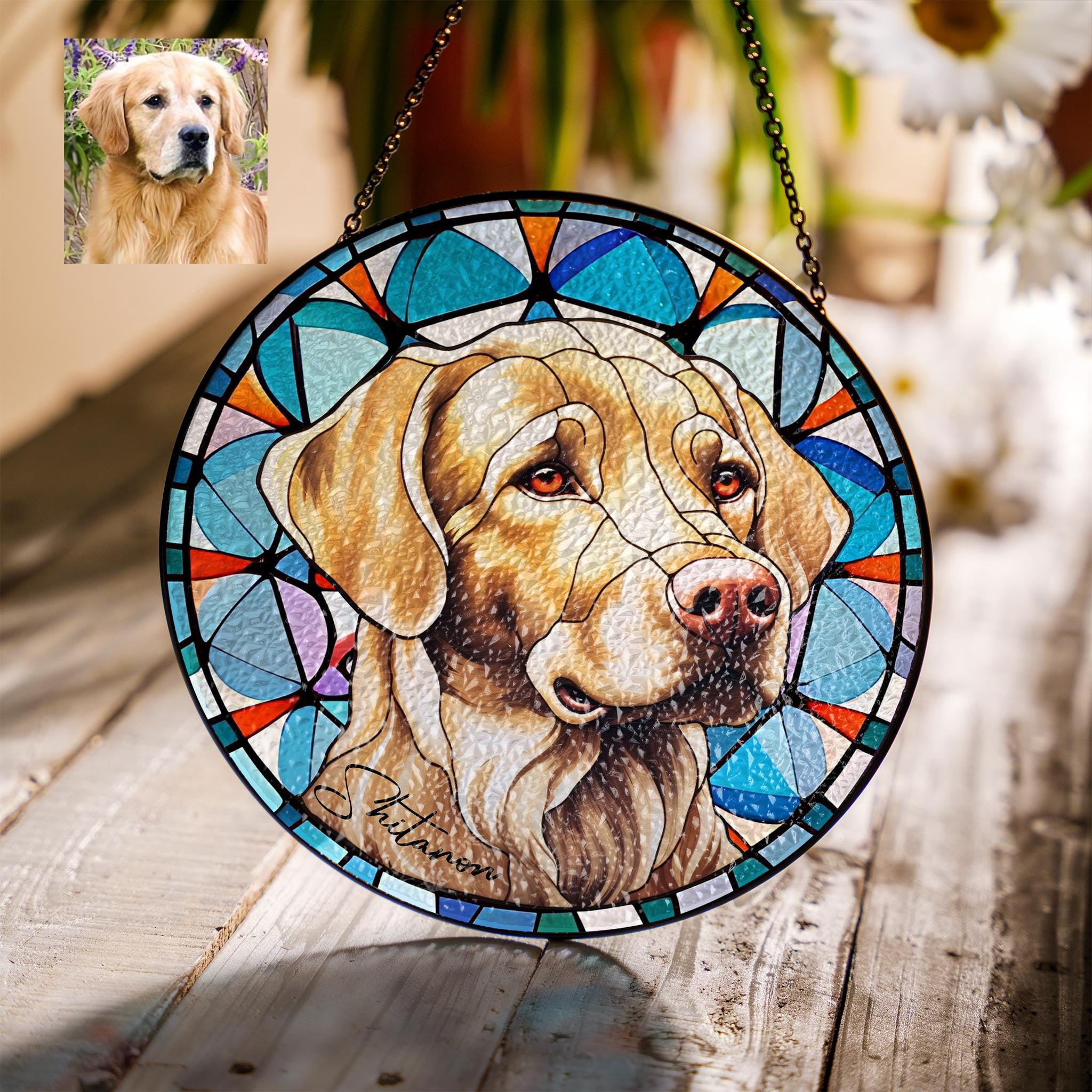 Custom Dog Portrait Stained Glass Suncatcher, Pet Memorial Gift, Dog ...