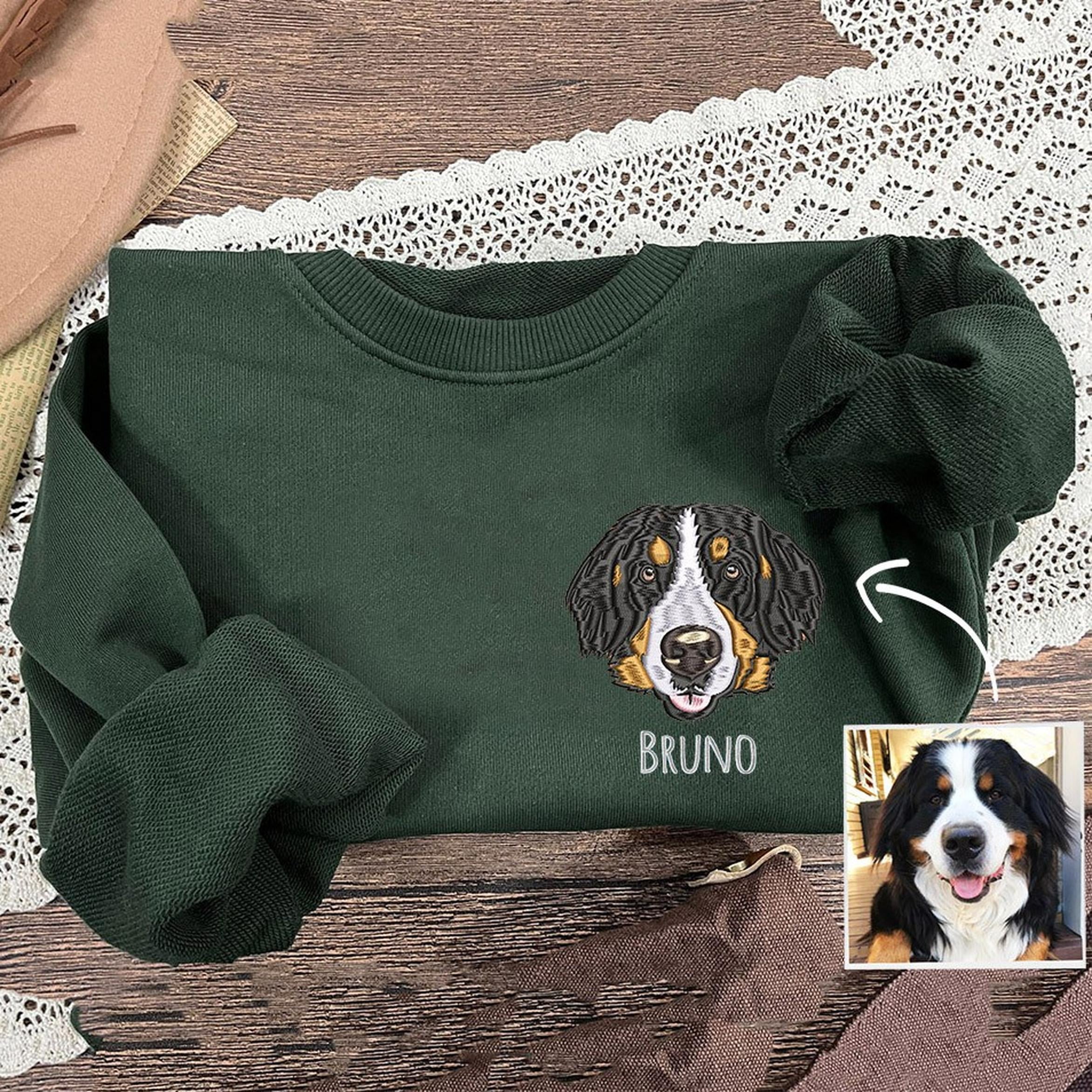 Custom Dog Sweatshirt With Embroidered Pet Face Photo And Name for Pet ...