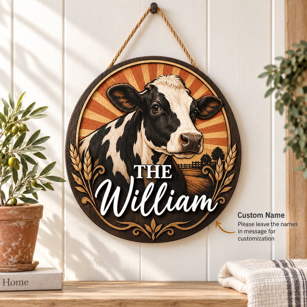 Custom Door Sign, Pumpkin Cow Print Rustic Farmhouse Fall Welcome Decor ...
