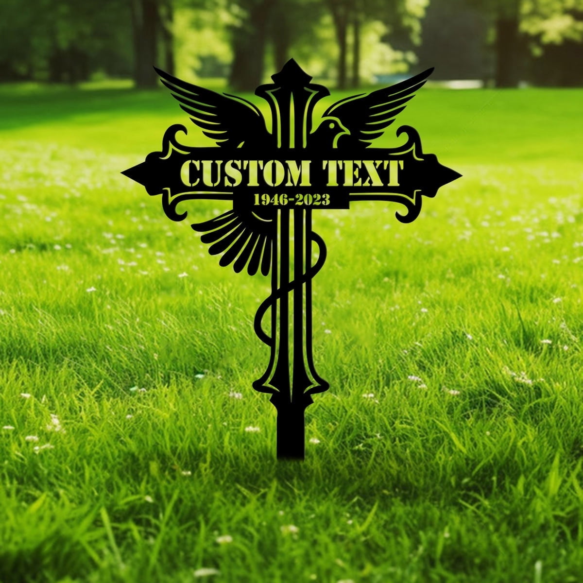 Custom Dove Cross Memorial Stake, Dove Bird Cross Metal Sign, Metal ...