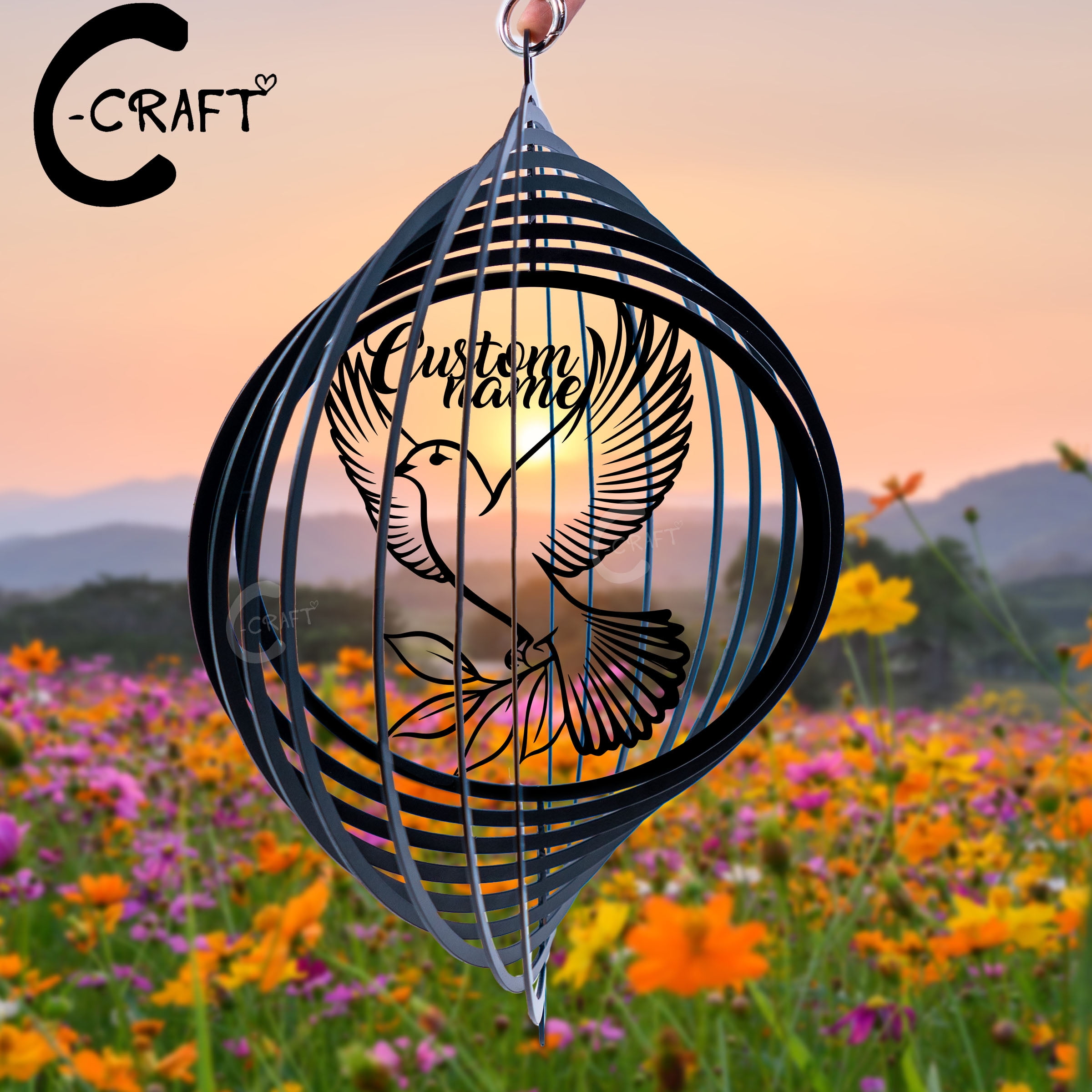 Custom Dove of Peace Wind Spinner 14 inches Metal Hanging, Memorial ...