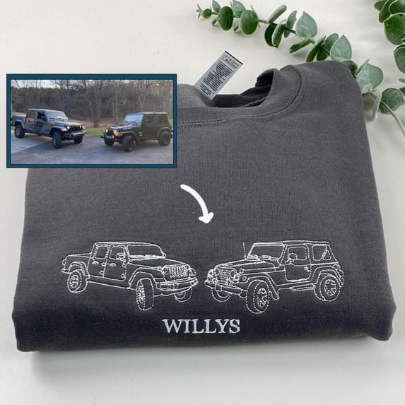Custom Embroidered Car Outline Sweatshirt from Photo with Initials on ...