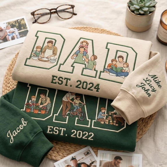 Custom Embroidered Dad with Photo Sweatshirt, Custom Father's Day Gift ...