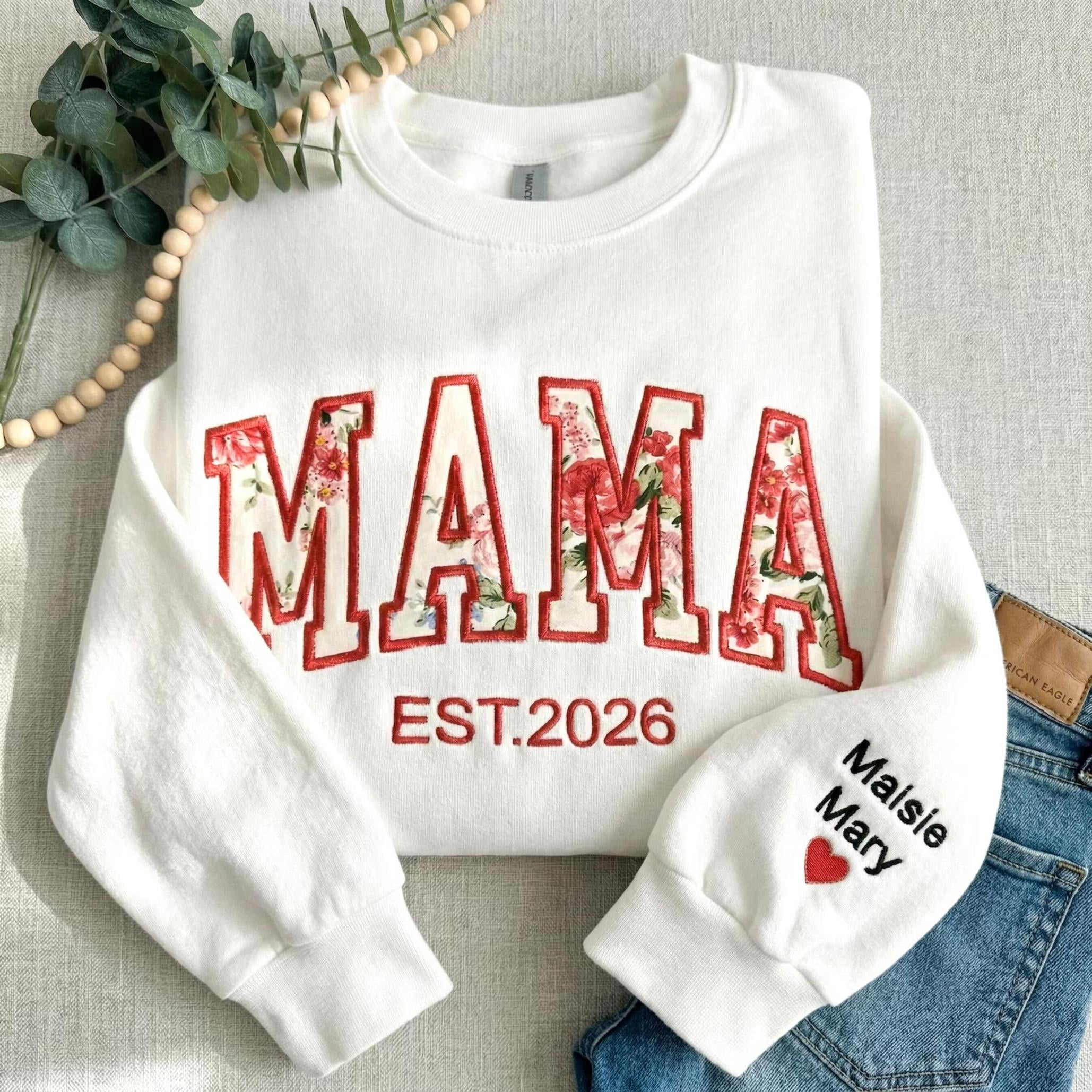 Custom Embroidered Floral Sweatshirt,Personalized Mother's Day Gift ...