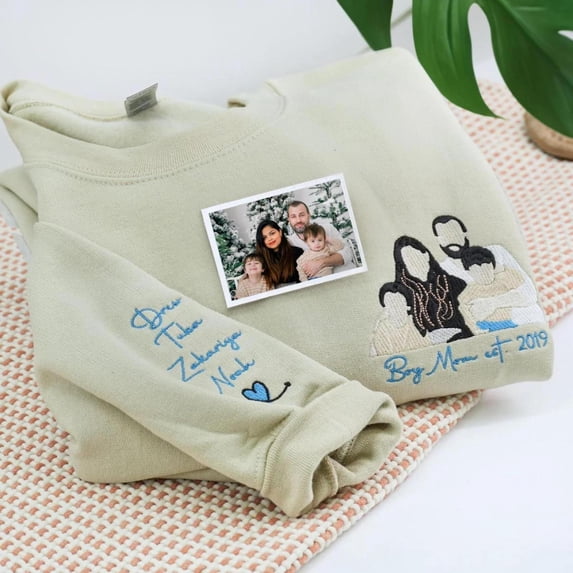 Custom Embroidered Husband Portrait Hoodie – Personalized Sweatshirt ...