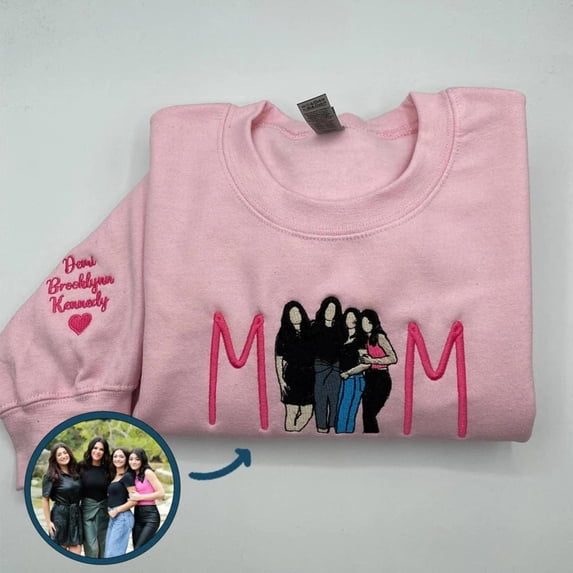Custom Embroidered Mama Portrait Sweatshirt with Initial on Sleeve ...