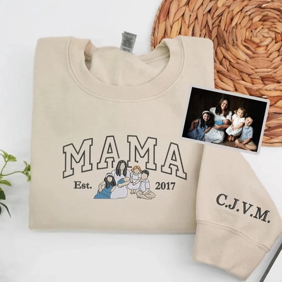 Custom Embroidered Mother Day Sweatshirt with Mama Portrait, Custom ...
