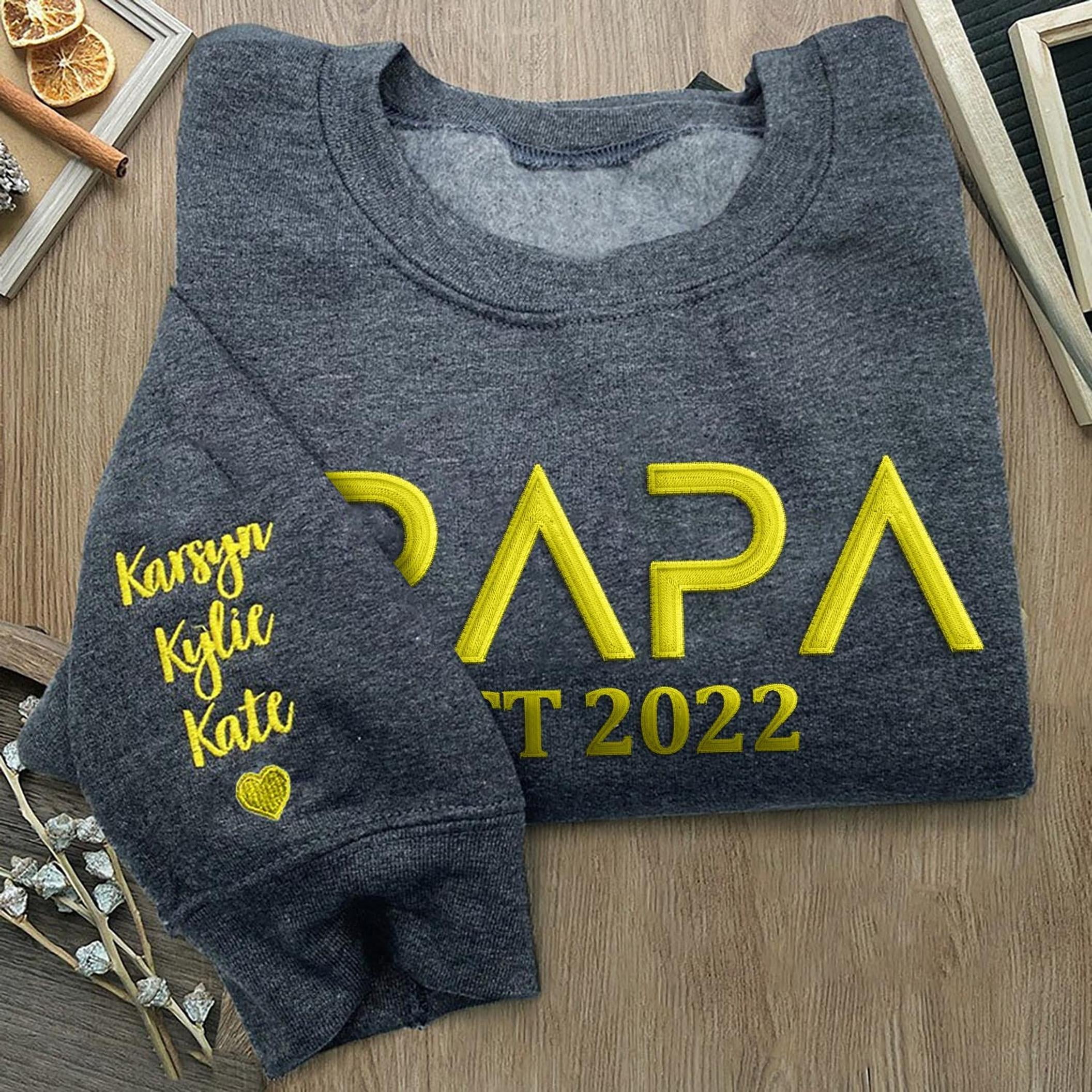 Custom Embroidered Papa Sweatshirt With Kids Names Special Father's Day ...