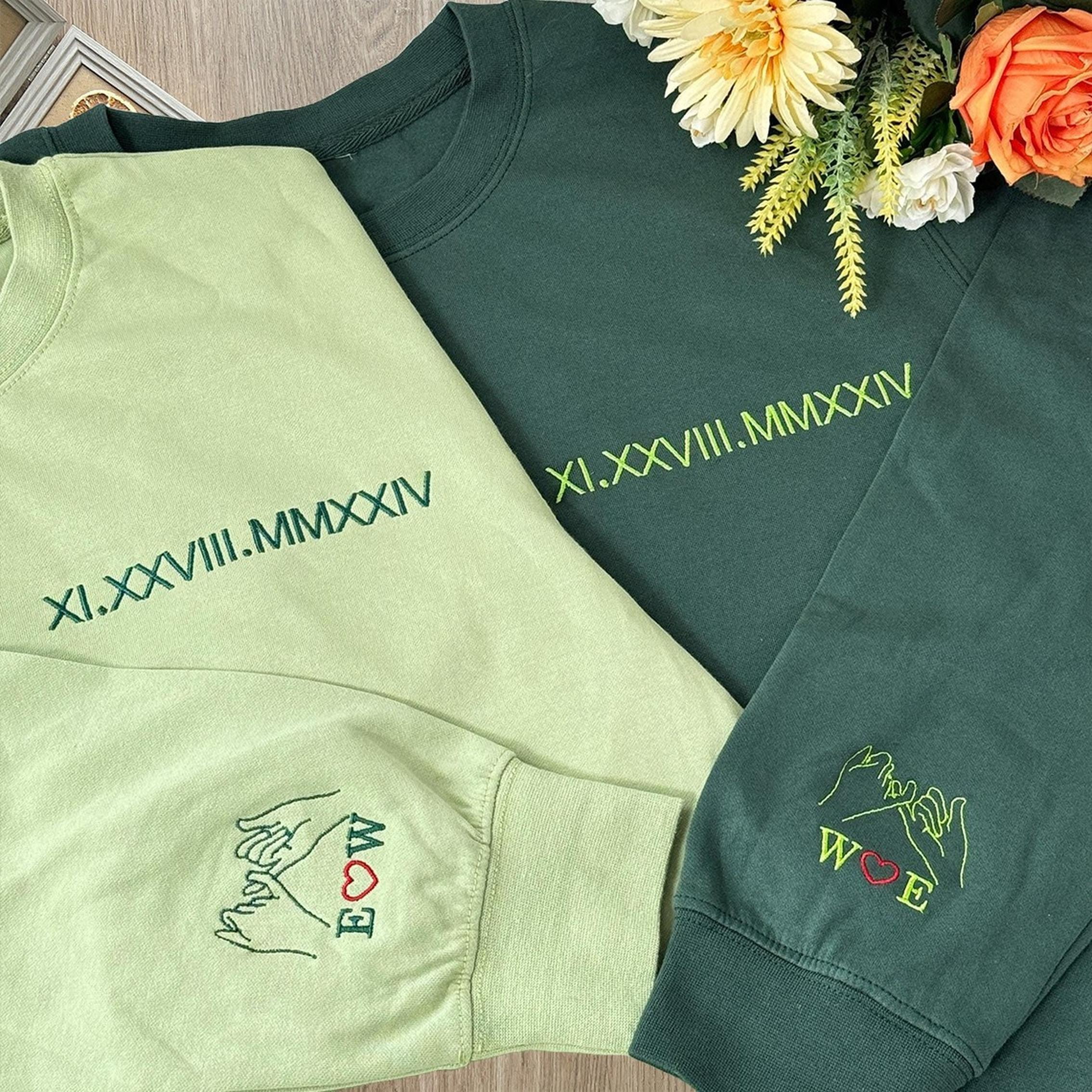 Custom Embroidered Roman Numeral Sweatshirt with Pinky Promise Initials ...