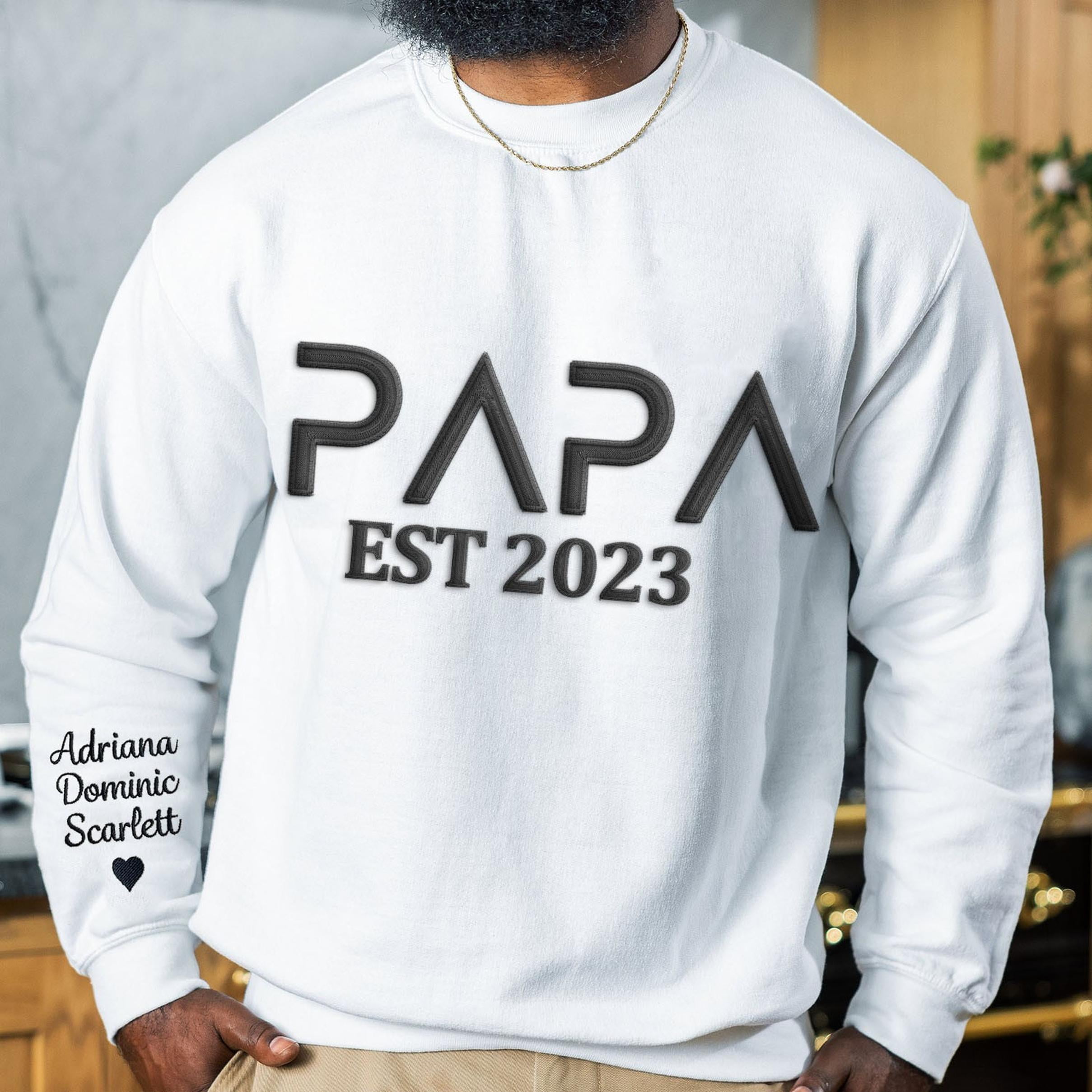 Custom Embroidered Sweatshirt For Papa With Kids Names Father's Day ...