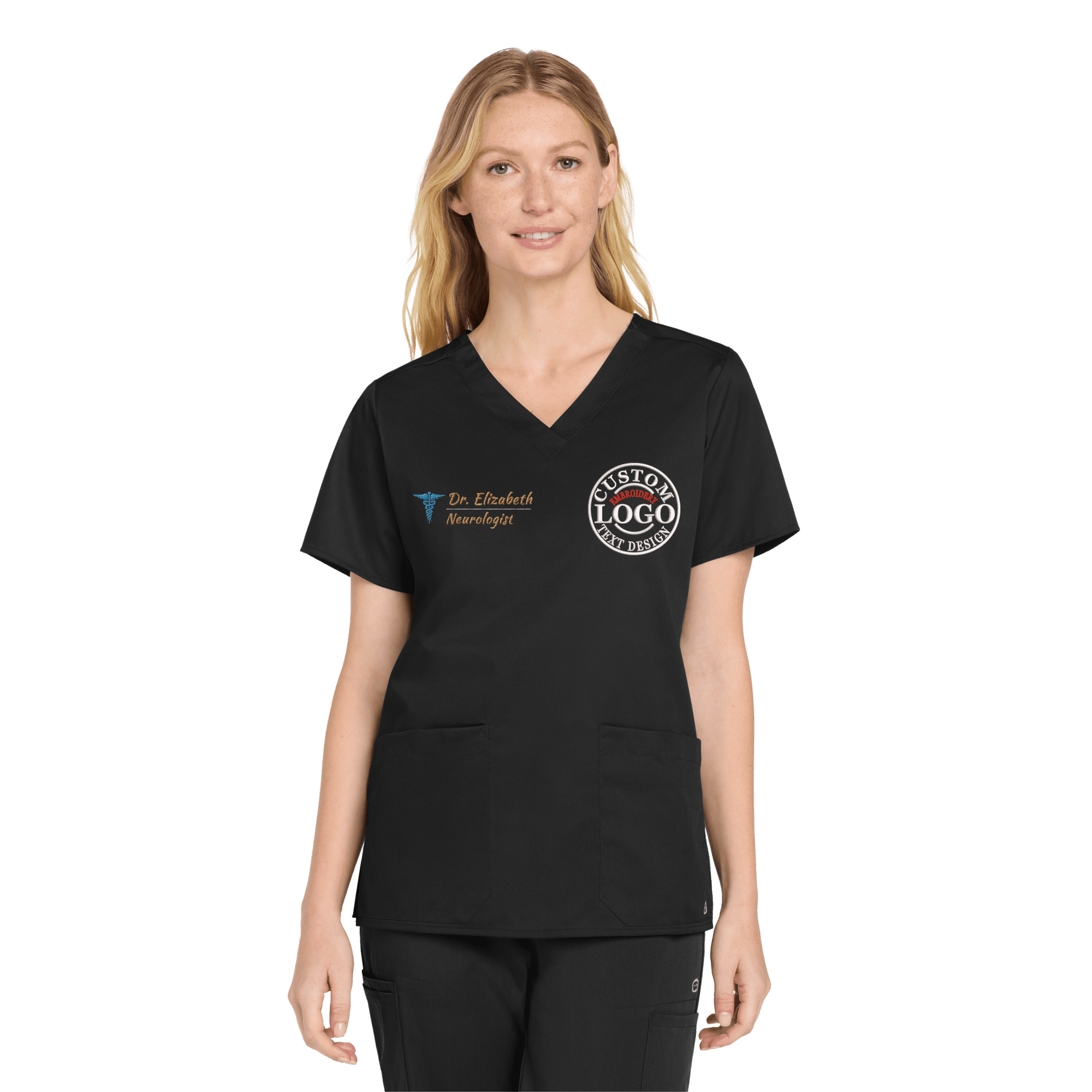 Custom Embroidered Women’s WorkFlex V-Neck Scrub Top – Add Your Name ...
