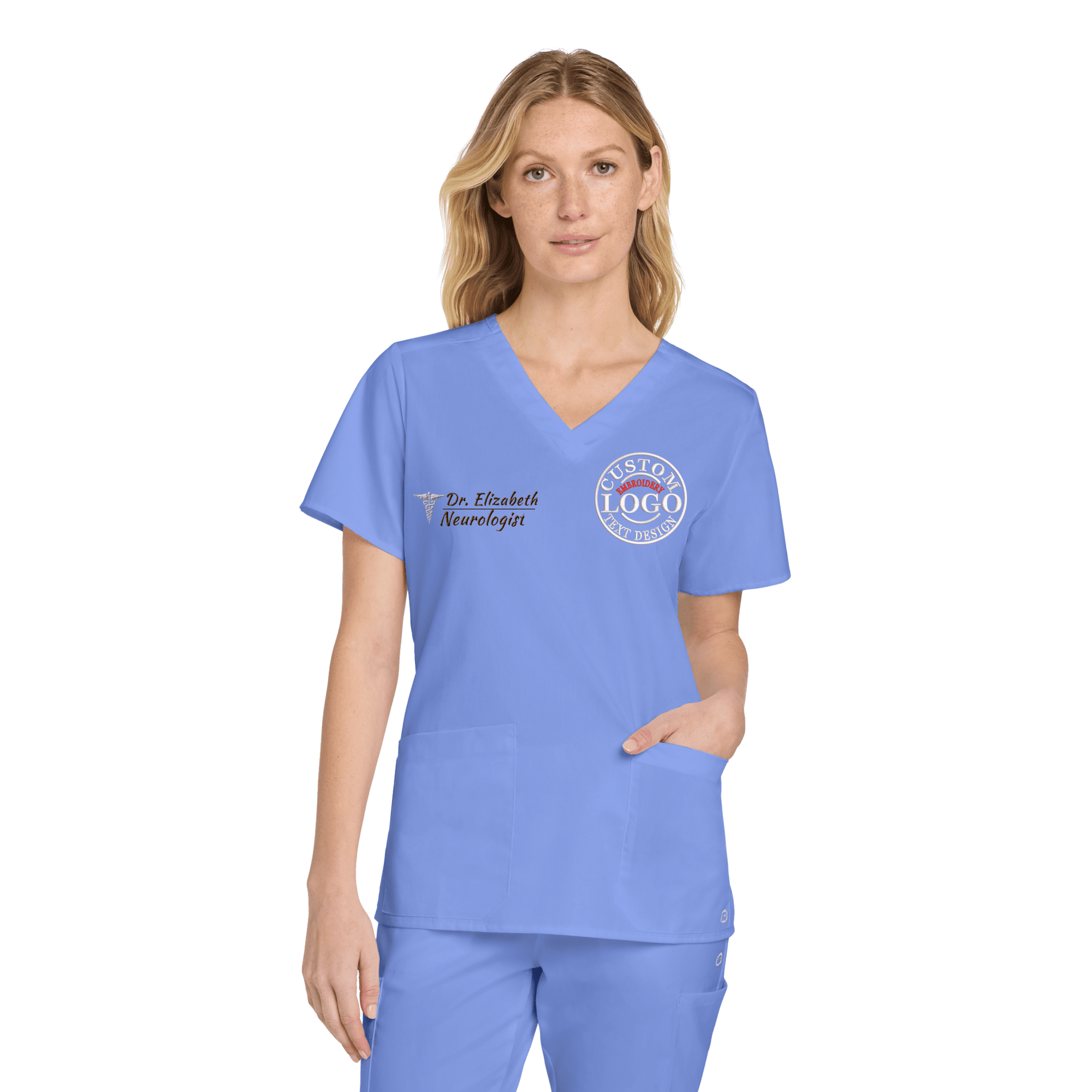 Custom Embroidered Women’s WorkFlex V-Neck Scrub Top – Add Your Name ...