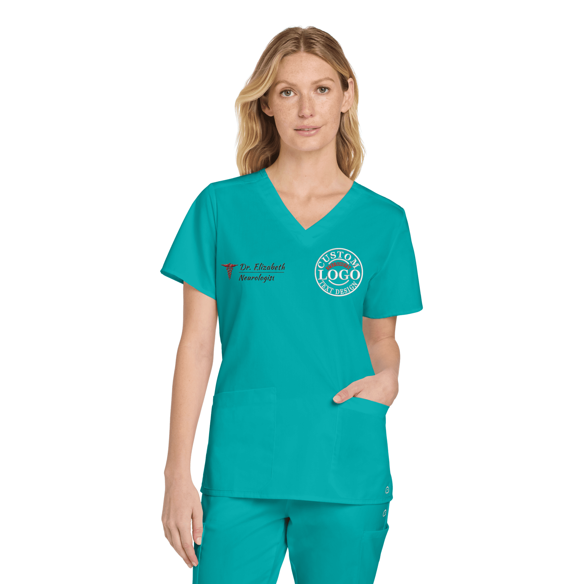 Custom Embroidered Women’s WorkFlex V-Neck Scrub Top – Add Your Name ...