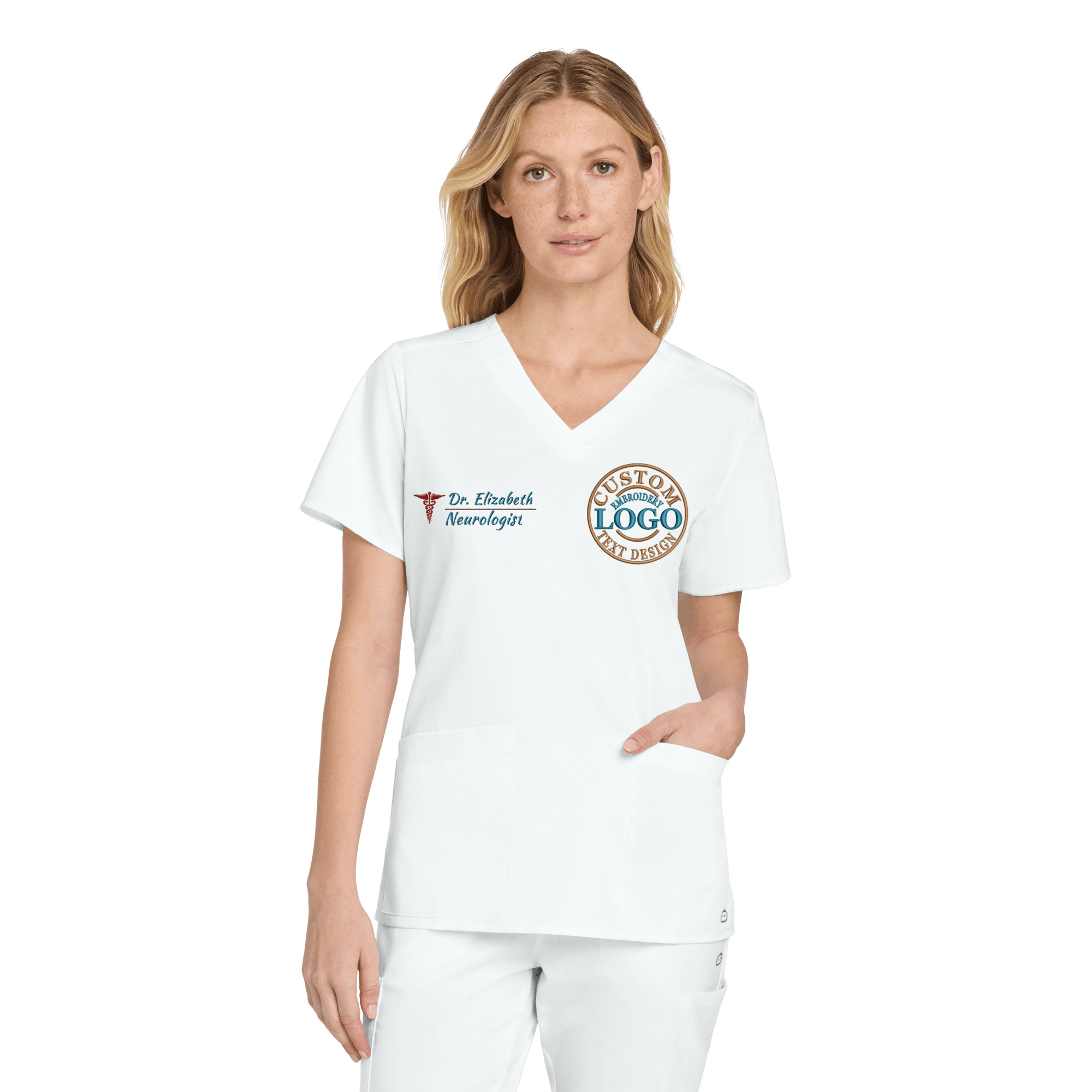 Custom Embroidered Women’s WorkFlex V-Neck Scrub Top – Add Your Name ...