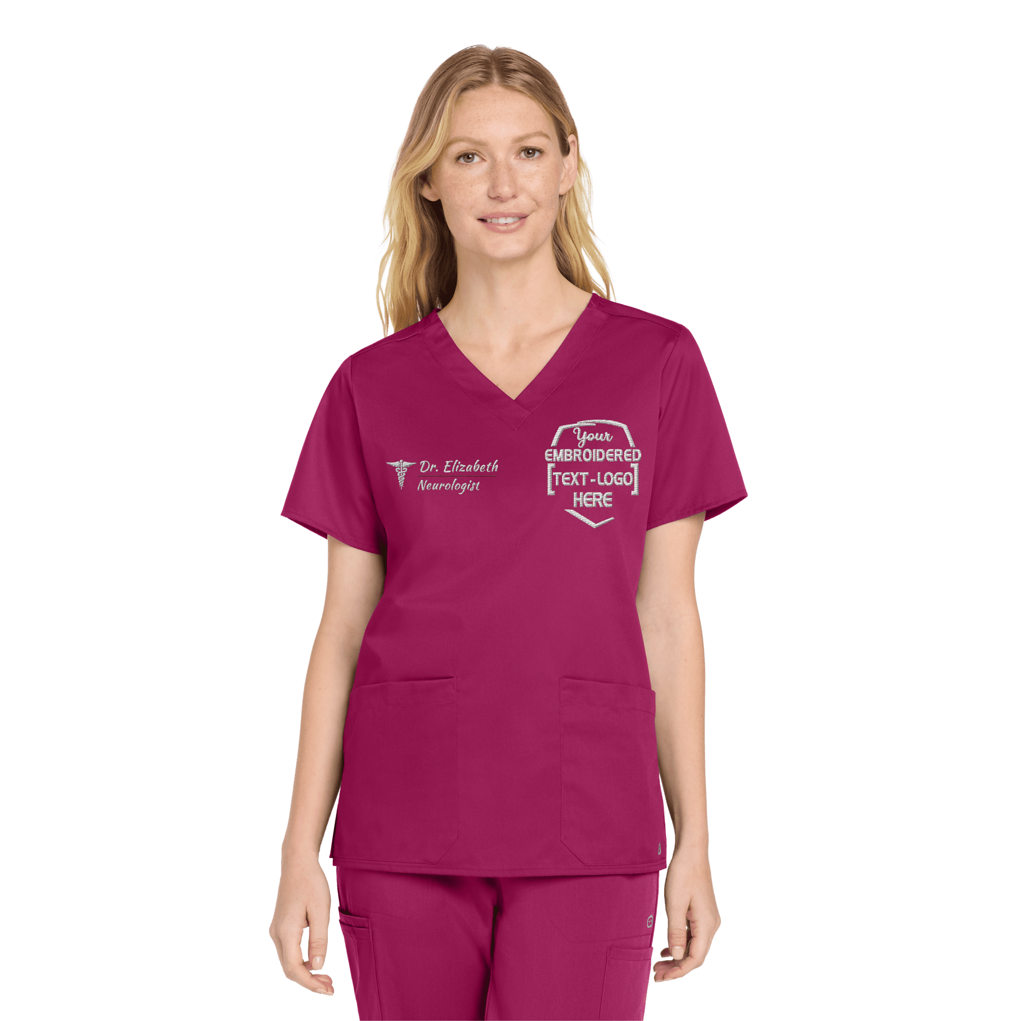 Custom Embroidered Women’s WorkFlex V-Neck Scrub Top – Add Your Name ...