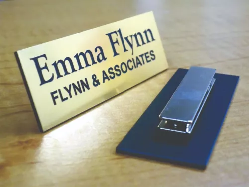 Custom Engraved 1X3 Brushed Gold Name Tag With Magnetic Clip / Badge Id ...