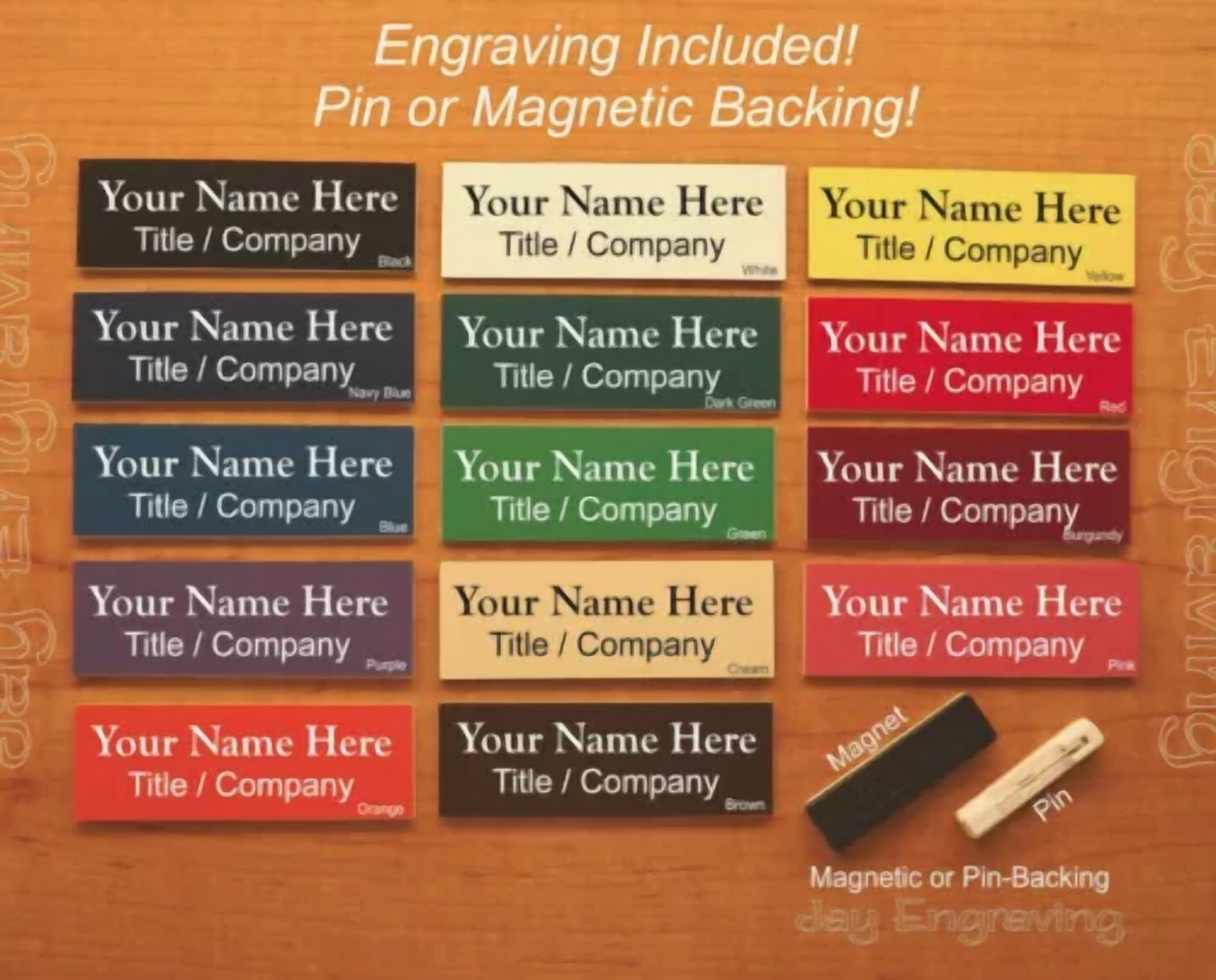Custom Engraved 1X3 Name Tag | Employee Id Badge With Pin Or Magnetic ...