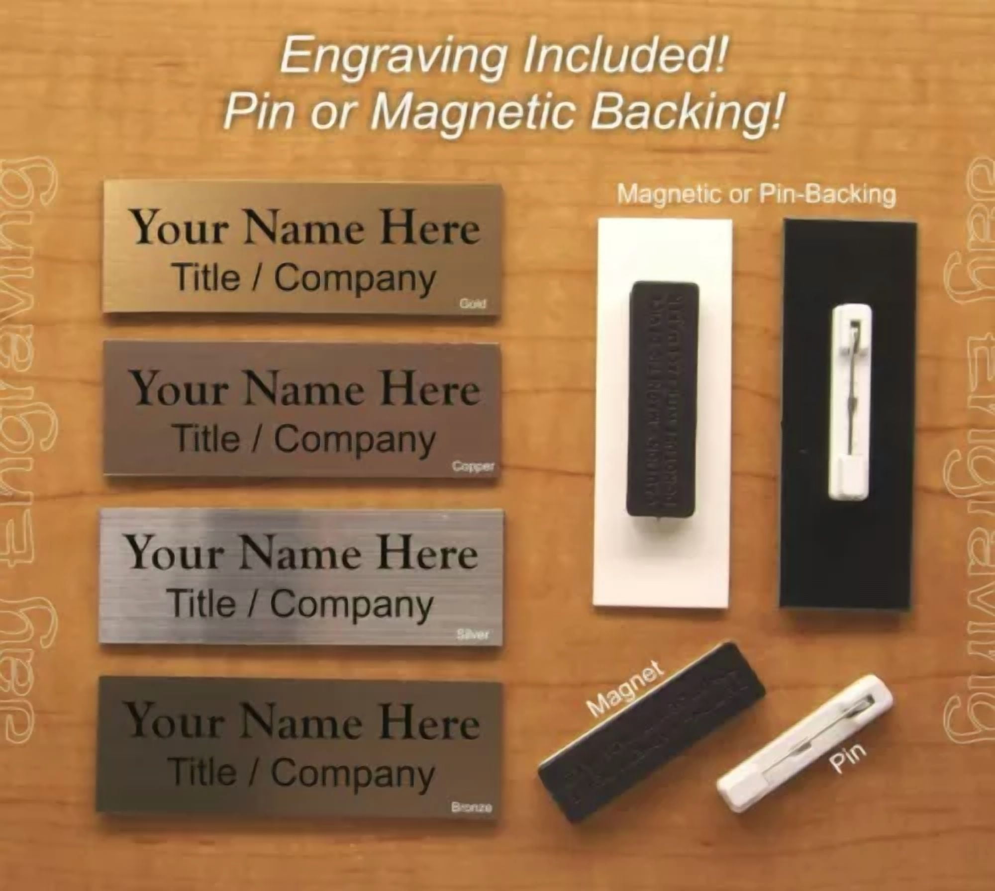 Custom Engraved 1X3 Name Tag / Employee Id Badge With Pin Or Magnetic ...