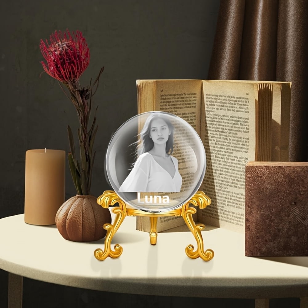Custom Engraved Crystal Ball Ornament - Personalized Photo & Text Glass ...
