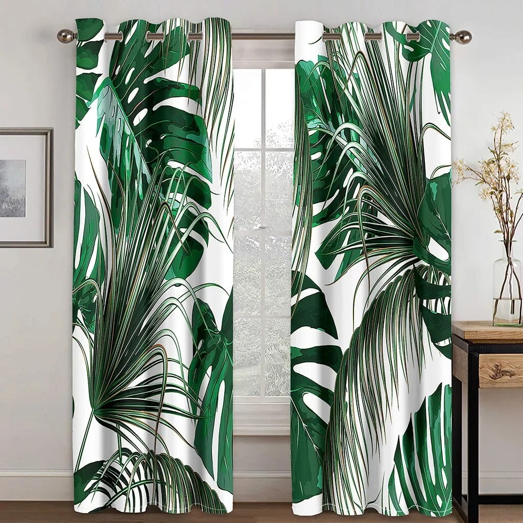 Custom European Elegant Green Leaves Luxury Curtains Tropical Leaves ...