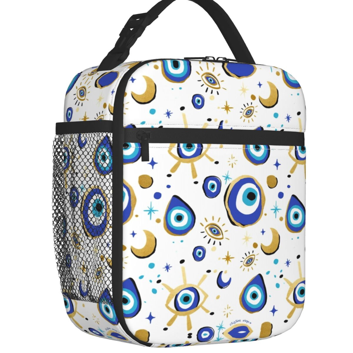 Custom Evil Eye Mandala In Gold And Blue Lunch Bag Women Thermal Cooler ...
