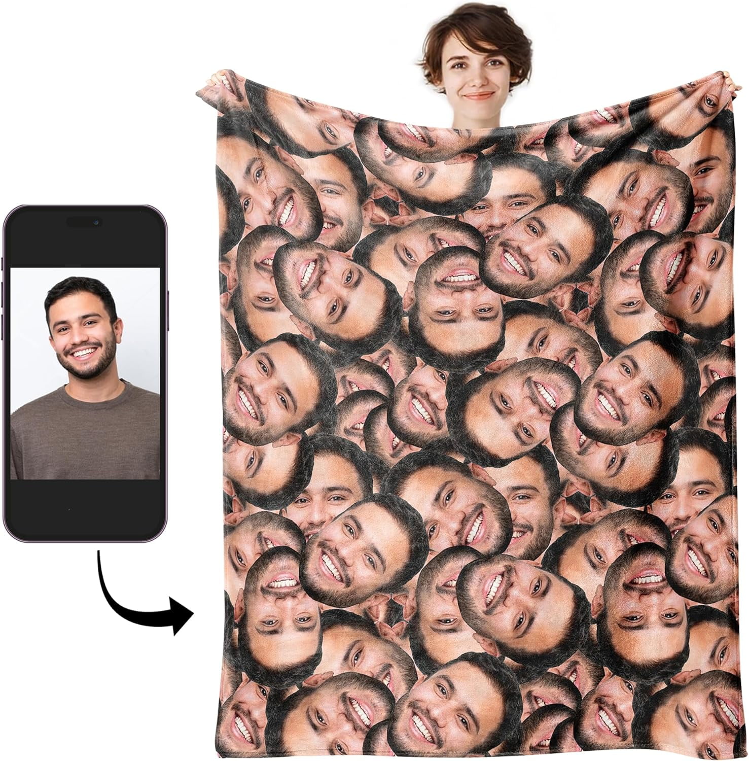 Custom Face Blanket with Photos, Personalized Faces Blanket with ...