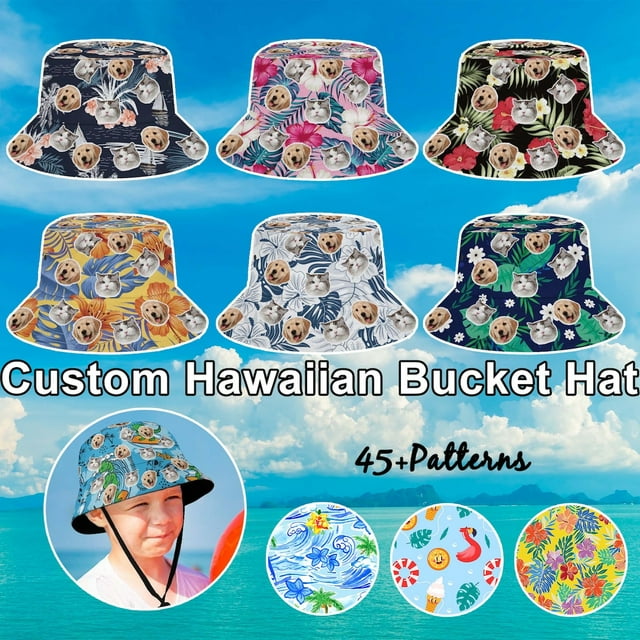 Custom Face Hawaiian Bucket Hat, Custom Image Beach Party Gifts for ...