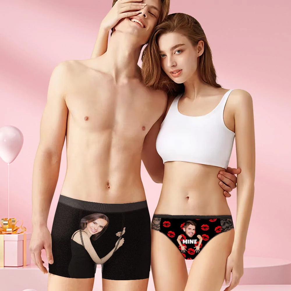 Custom Face Matching Underwear for couples Gift for Lovers boxer briefs panty matching set ...