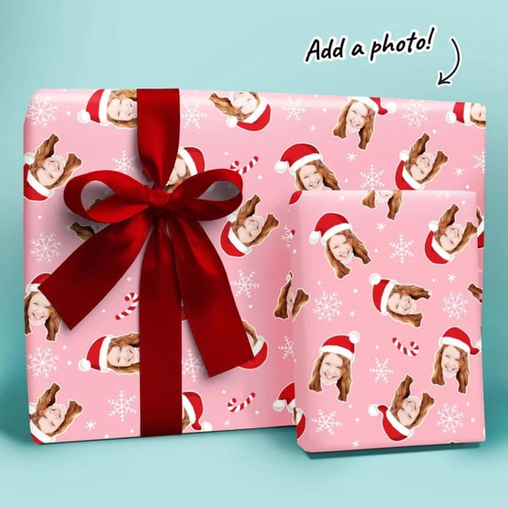 Custom Face Wrapping Paper - Pink Christmas Santa, Wrapping Paper Gift ...