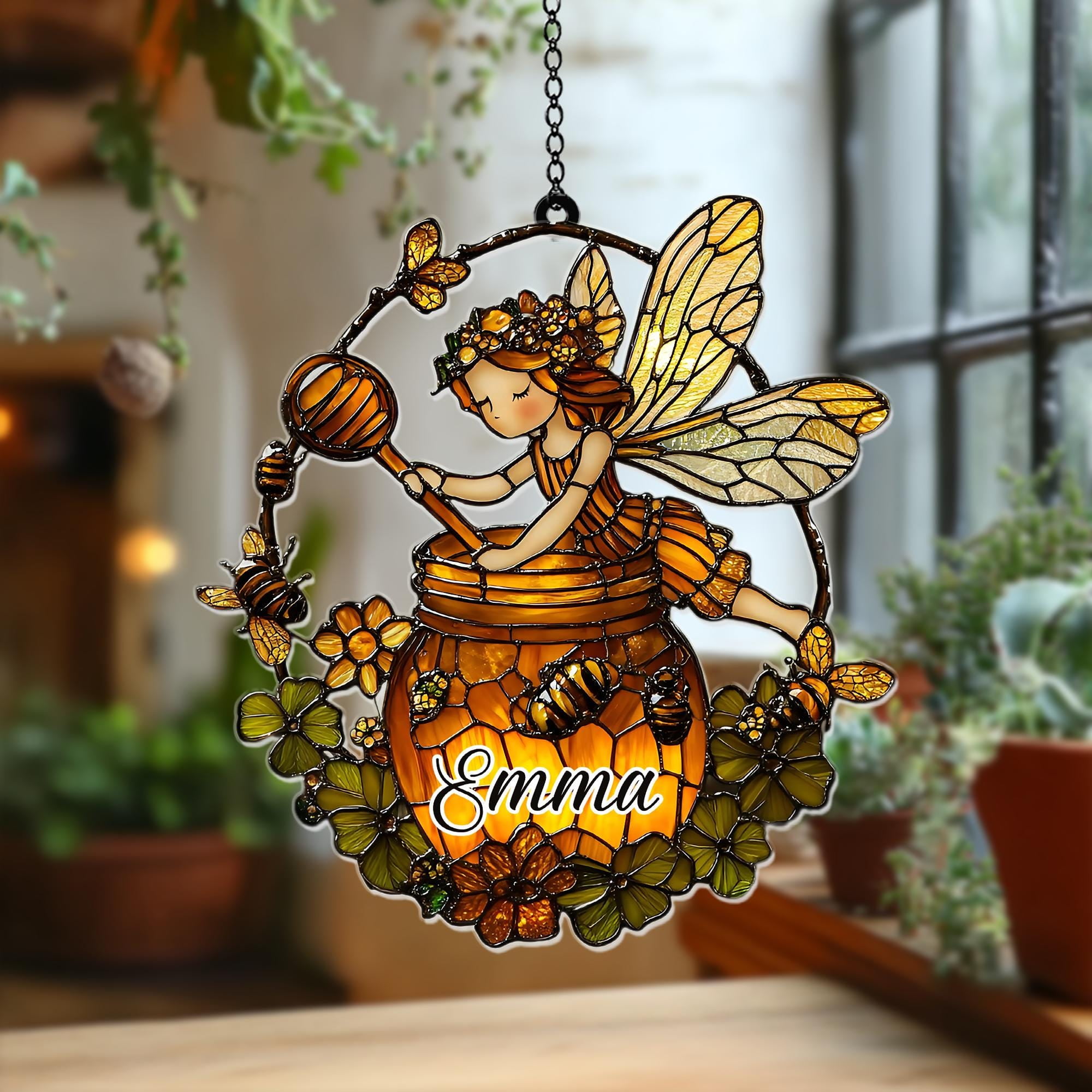 Custom Fairy Acrylic Suncatcher fullxfull Bee Fairy on Honey Jar with ...