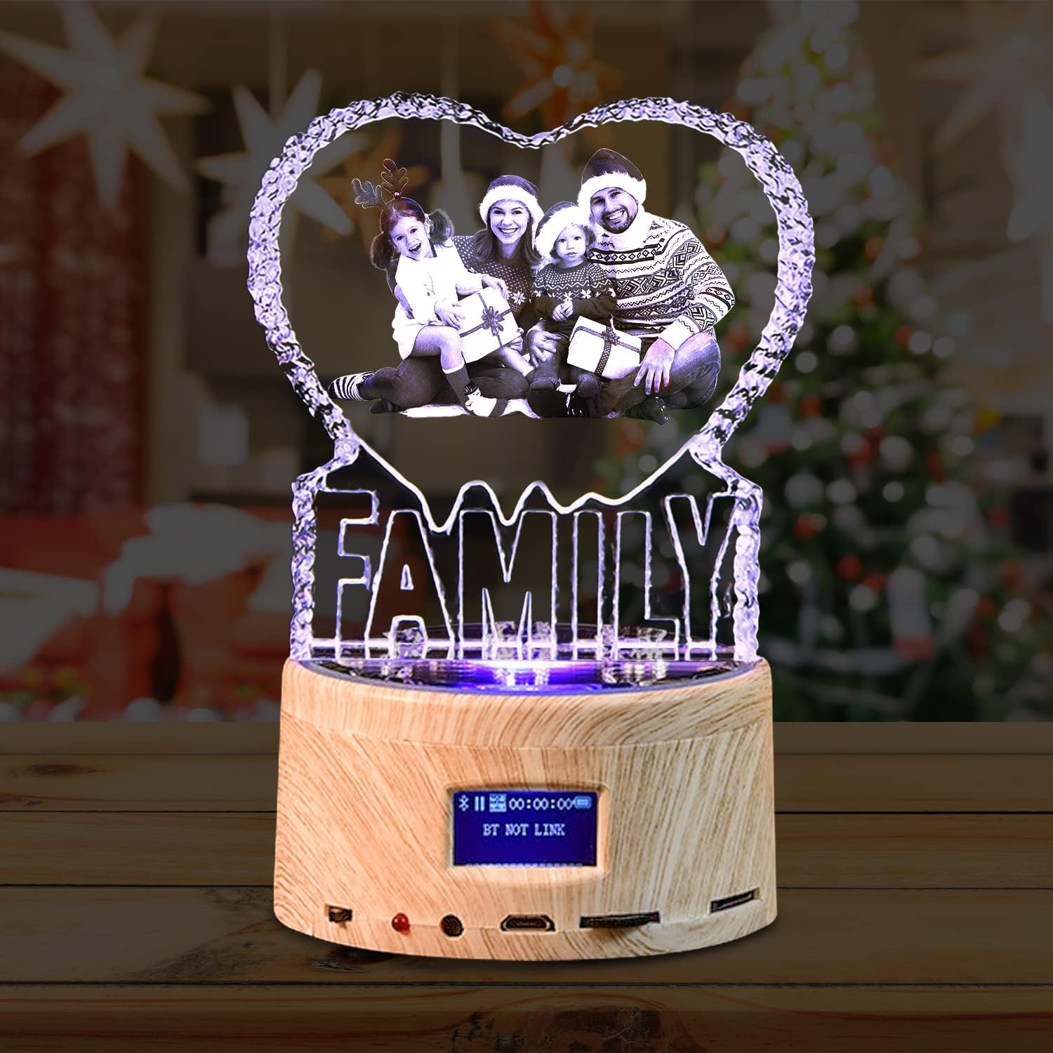 Custom Family Crystal Engraved Picture, 3D Crystal Photo, Bluetooth ...