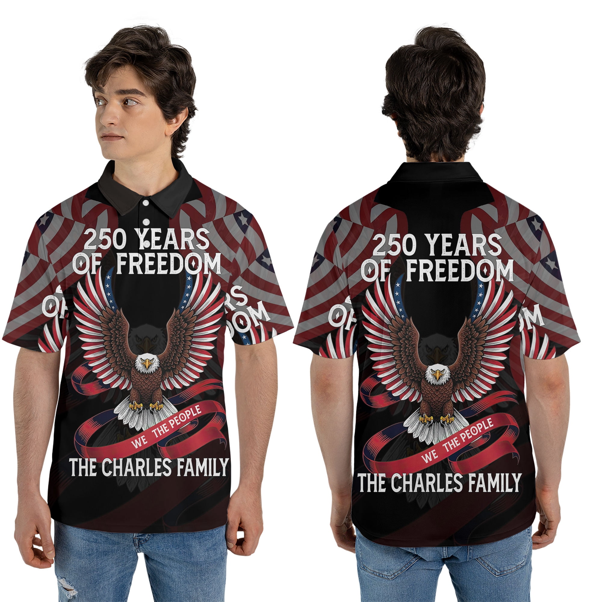 Custom Family Name 250 Years Freedom Polo Shirt, Personalized Patriotic ...