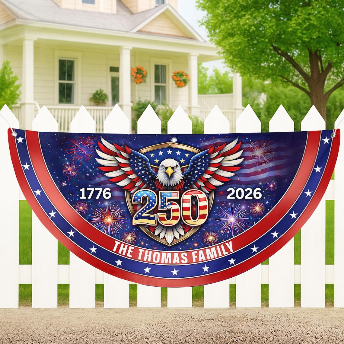 Custom Family Name 250th Anniversary Patriotic Bunting Eagle Half Round ...