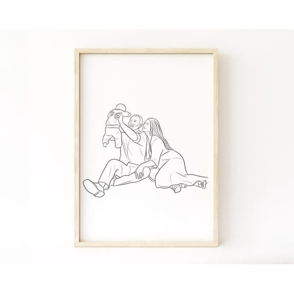 Custom Family Picture, Personalized Line Art Drawing, Faceless Parents ...