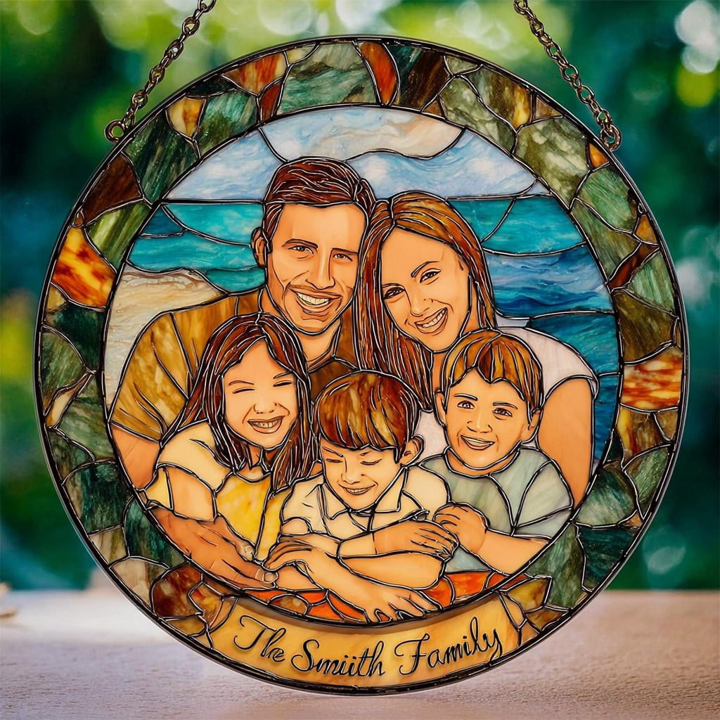 Custom Family Portrait Acrylic Suncatcher: Unique Stained Glass Effect ...